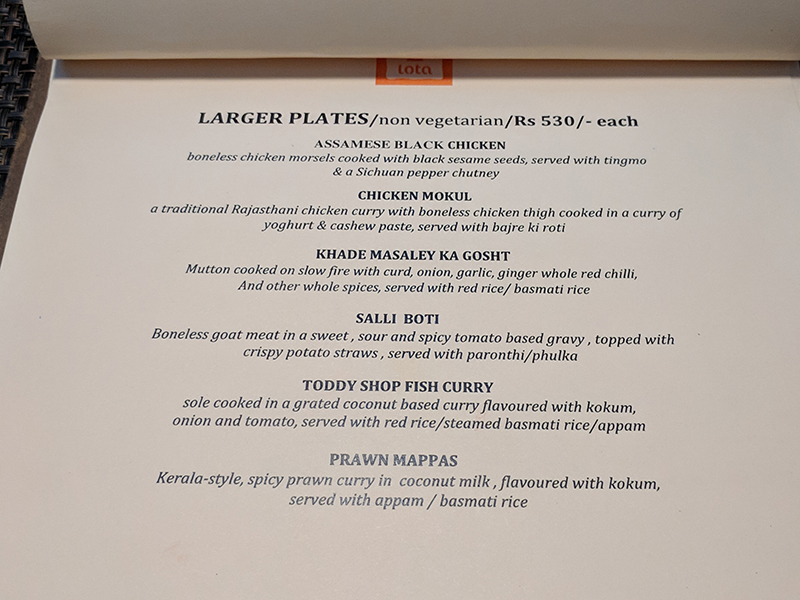 Cafe Lota, Menu, Larger Plates, Non-Veg | My Annoying Opinions