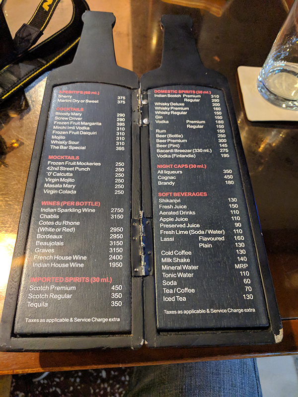 Chor Bizarre, Menu, drinks | My Annoying Opinions