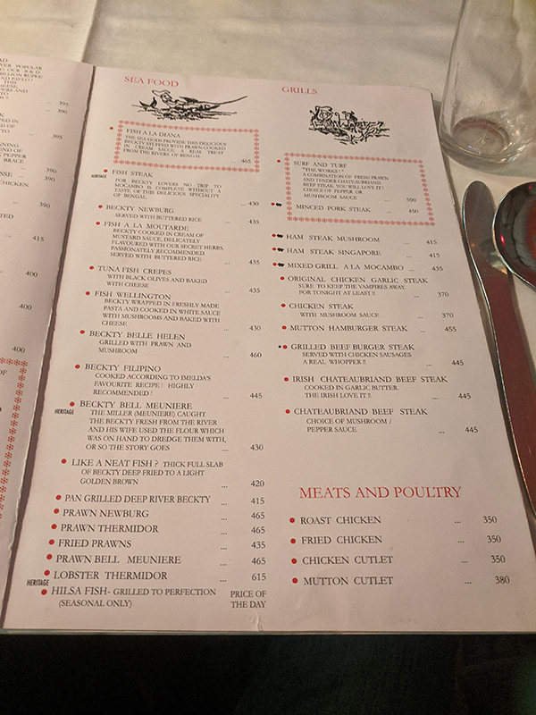 Mocambo, Menu, Seafood, Grills, Meat and Poultry | My Annoying Opinions