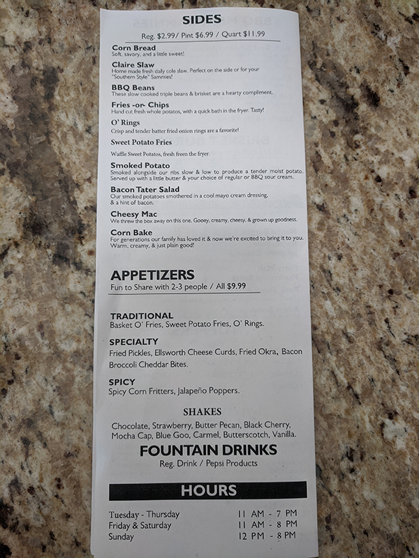 Rack Shack, Menu, Sides, Appetizers | My Annoying Opinions