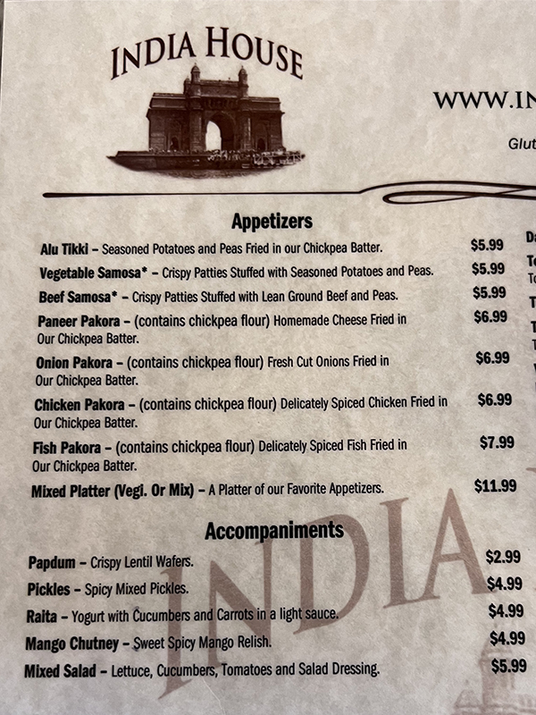 India House, Menu, Appetizers, Accompaniments | My Annoying Opinions