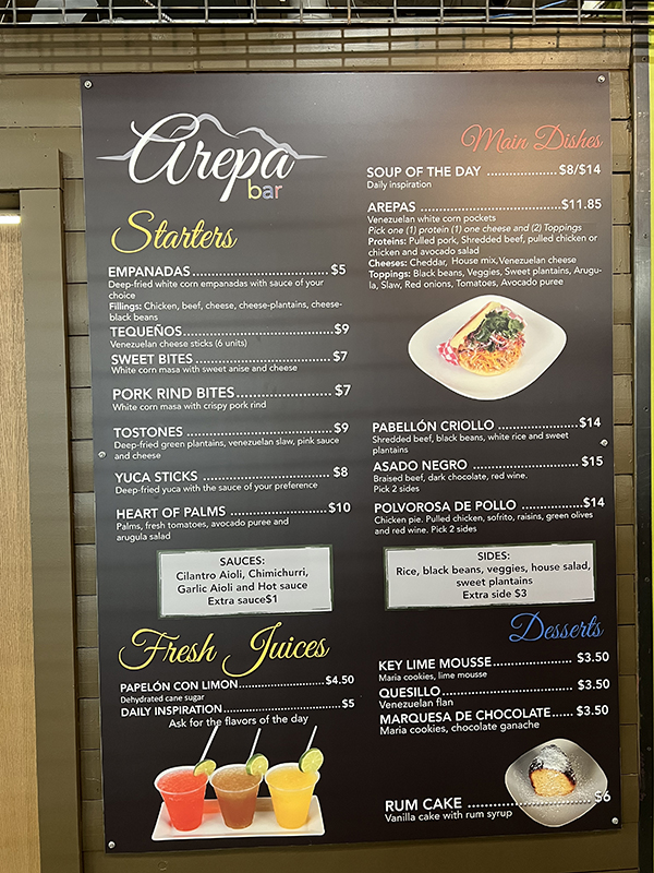 Midtown Market 2021, Arepa Bar, Menu | My Annoying Opinions