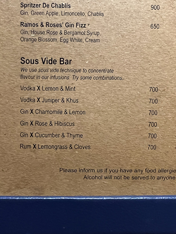 Comorin, Menu, Sous Vide Bar | My Annoying Opinions