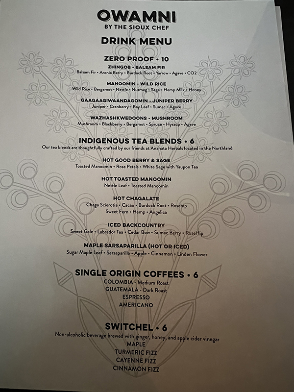 Owamni, Drink menu | My Annoying Opinions