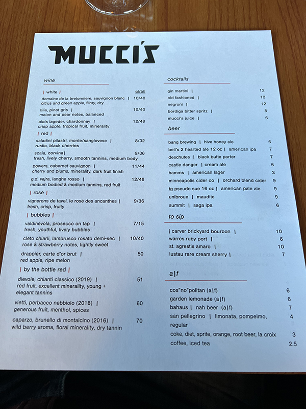 Mucci’s Italian, Menu, Drinks | My Annoying Opinions