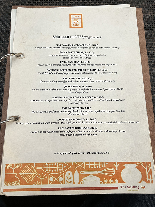 Cafe Lota VI, Menu, Small Plates, Vegetarian | My Annoying Opinions