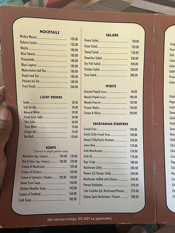 Cota Cozinha, Menu, Mocktails, Soups, Salads, Veg Starters | My ...