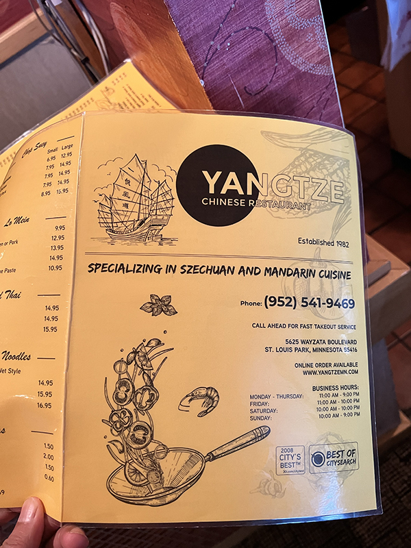 Yangtze, Regular menu | My Annoying Opinions