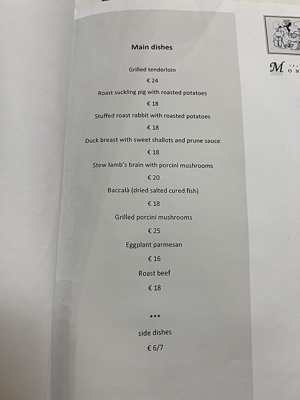 Trattoria Monti, Menu, Main Dishes | My Annoying Opinions
