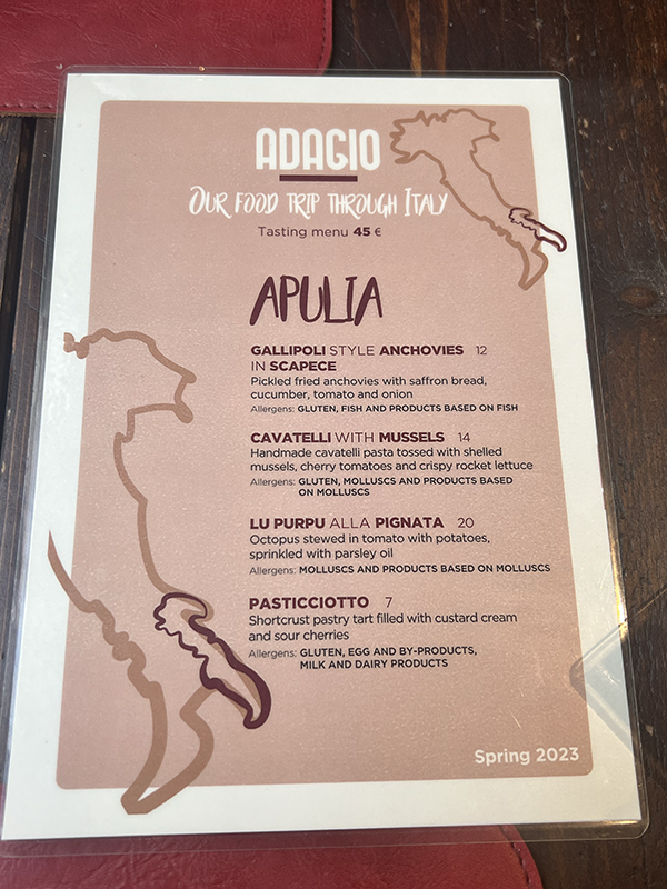 Adagio, Menu, Puglia, English | My Annoying Opinions
