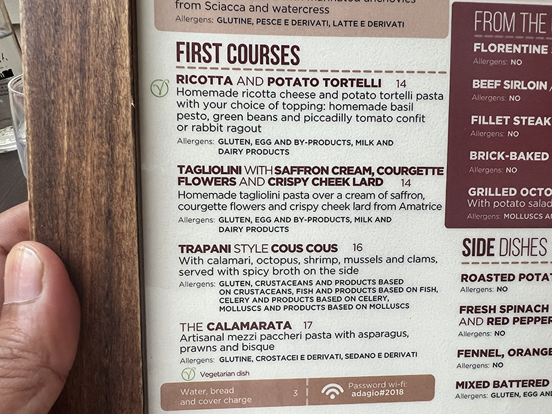 Adagio, Menu, First Courses | My Annoying Opinions