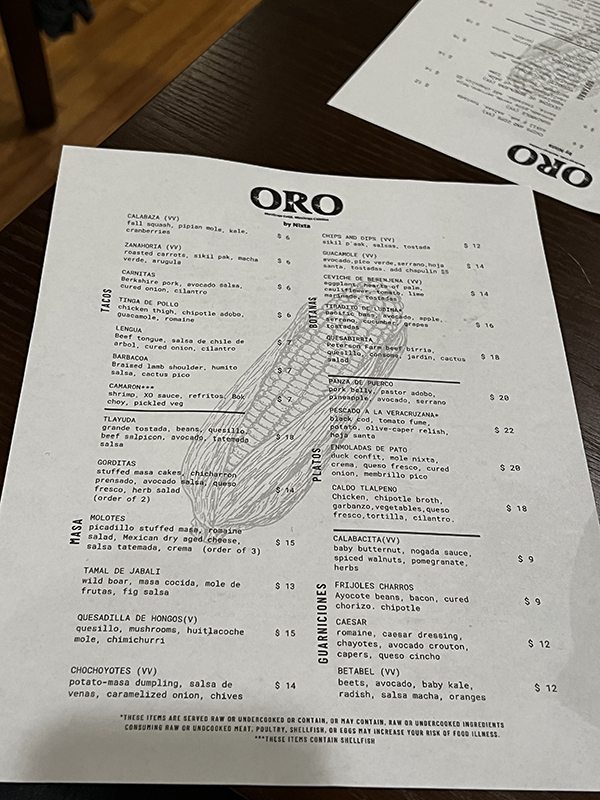 Oro, Menu | My Annoying Opinions