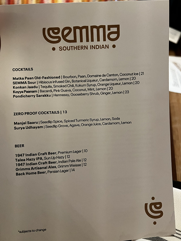 Semma, Menu, Cocktails and Beer | My Annoying Opinions