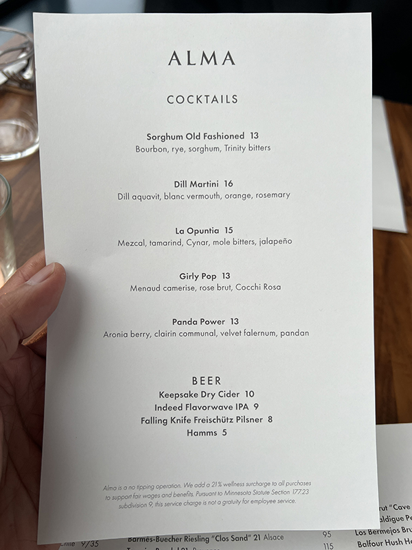 Alma, Menu, Cocktails | My Annoying Opinions