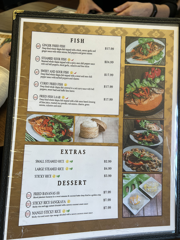 Thai Cafe, Menu, Fish, Extras, Dessert | My Annoying Opinions