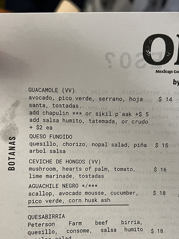 Oro, Menu, Botanas | My Annoying Opinions