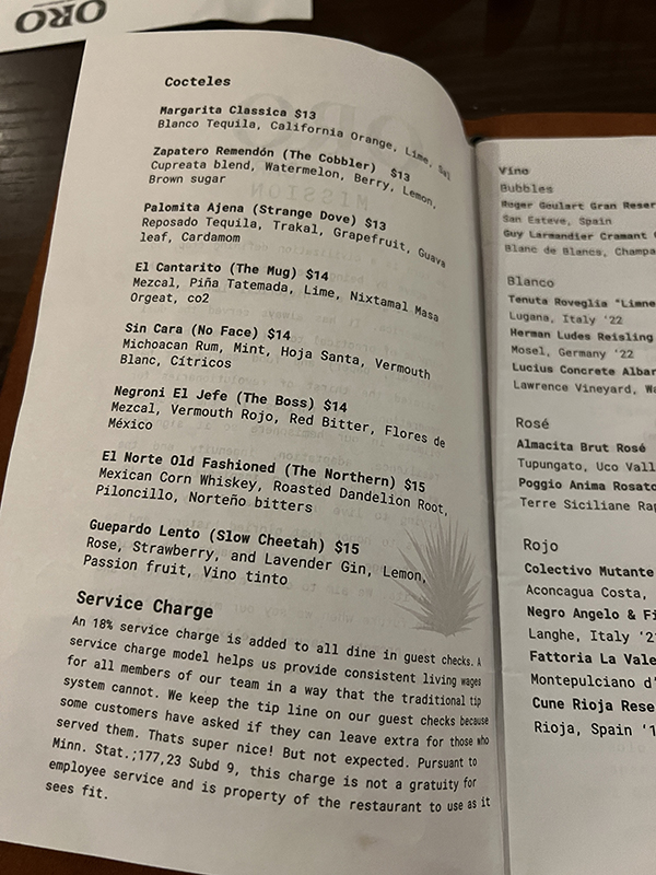 Oro, Menu, Cocteles | My Annoying Opinions
